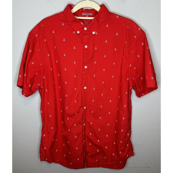 Denim & Flower | Shirts | Denim Flower Shirt Men Large Red Short Sleeve ...